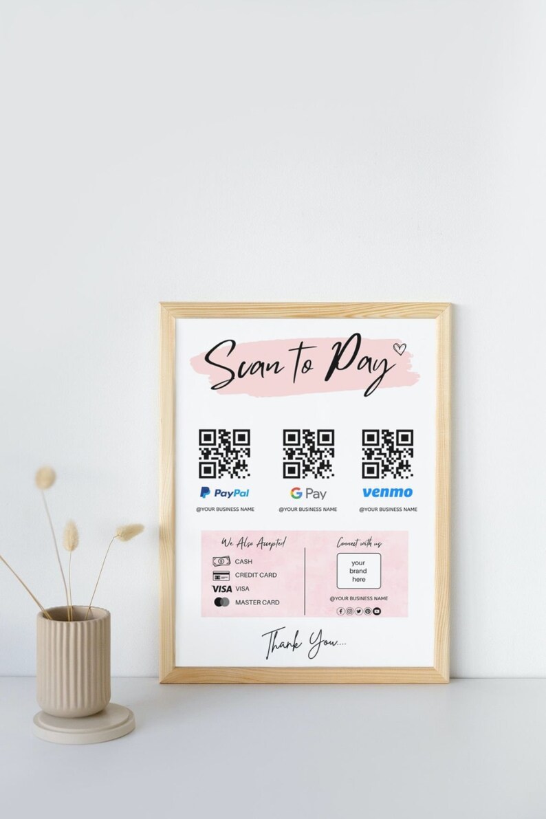 Editable Scan to Pay Sign, QR Code Sign Template, Small Business ...