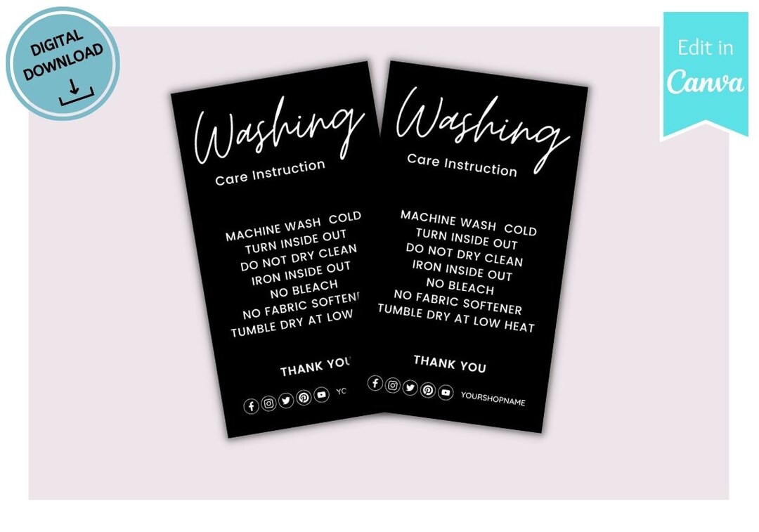Printable Washing Instruction Card, Washing Instruction Tag, Washing ...