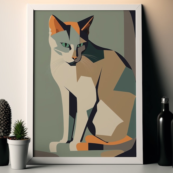 Mid Century Modern Cat Poster - Etsy