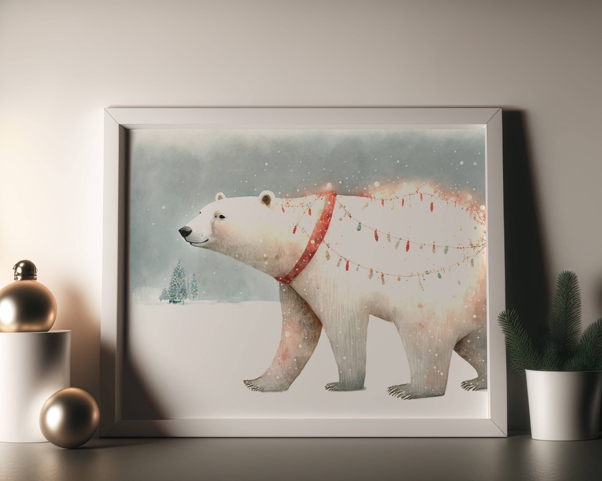 Printable Christmas Polar Bear Art - Watercolor Painting Instant ...