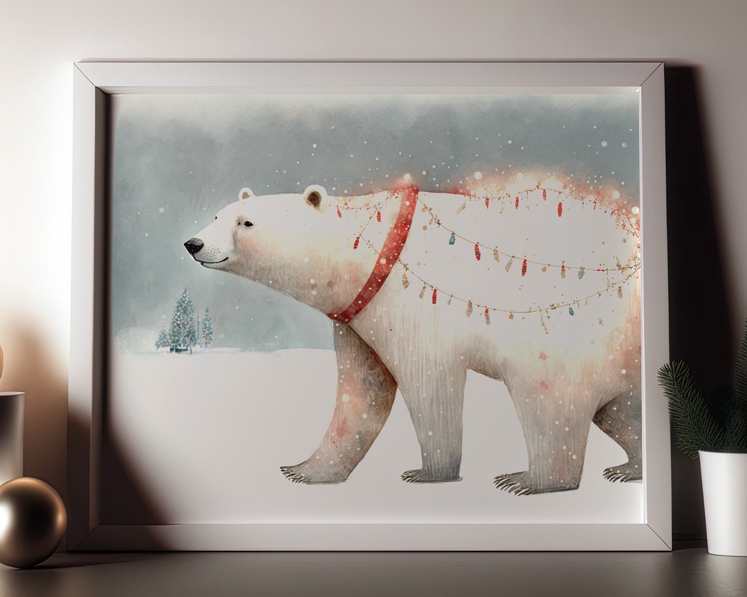 Printable Christmas Polar Bear Art - Watercolor Painting Instant ...