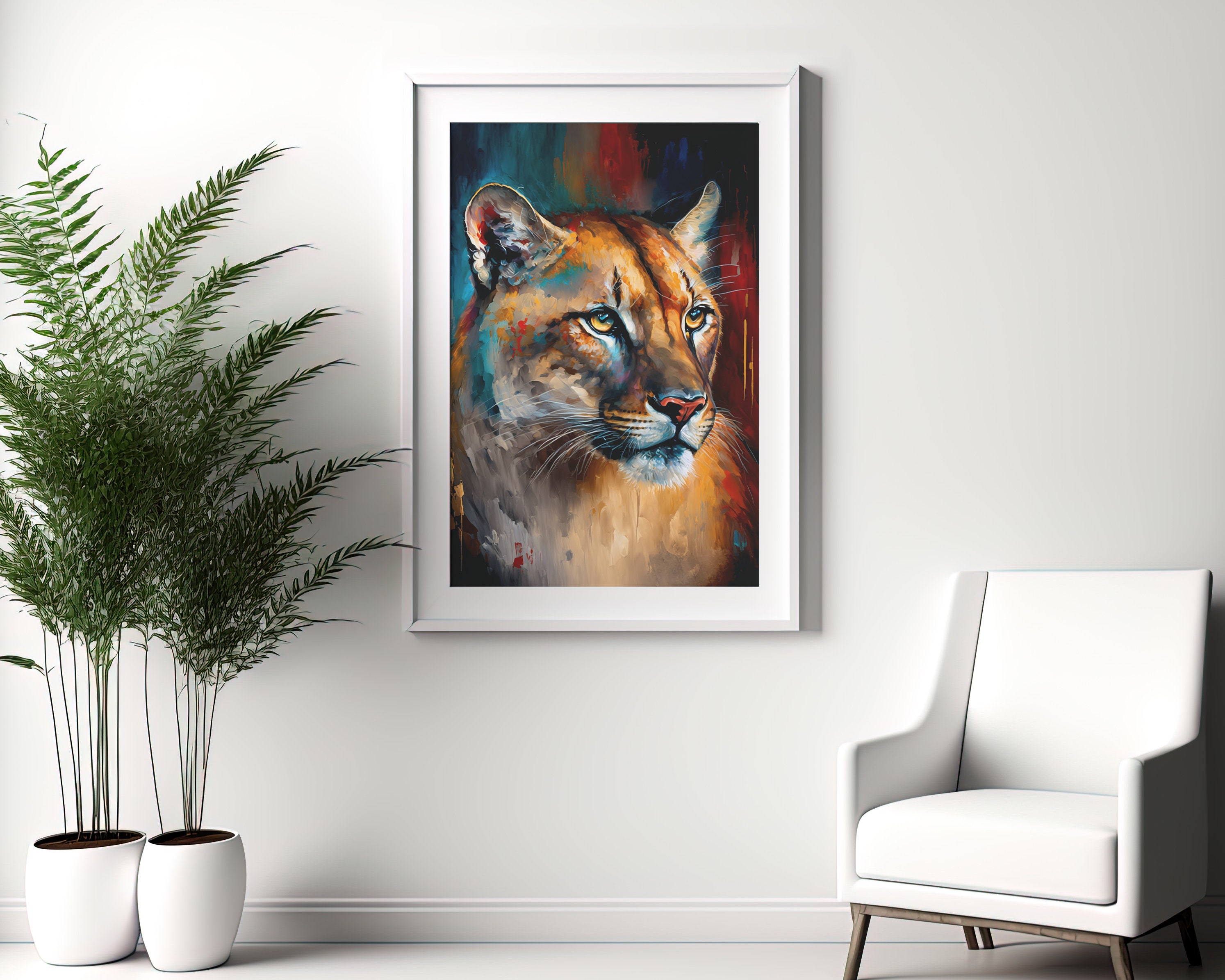 Cougar Digital Download, Puma Mountain Lion Painting Print 2X3, 3X4 ...