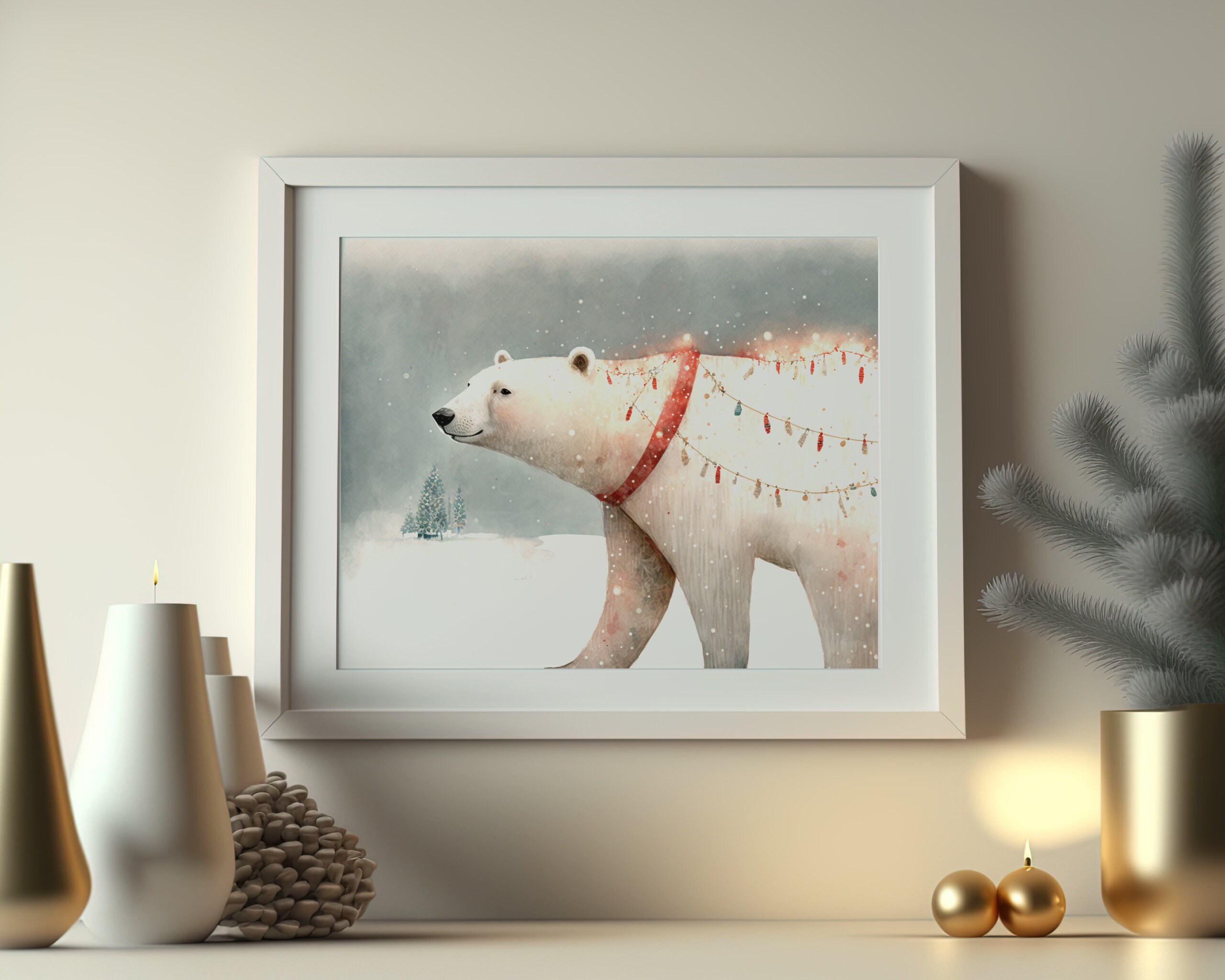 Printable Christmas Polar Bear Art - Watercolor Painting Instant ...