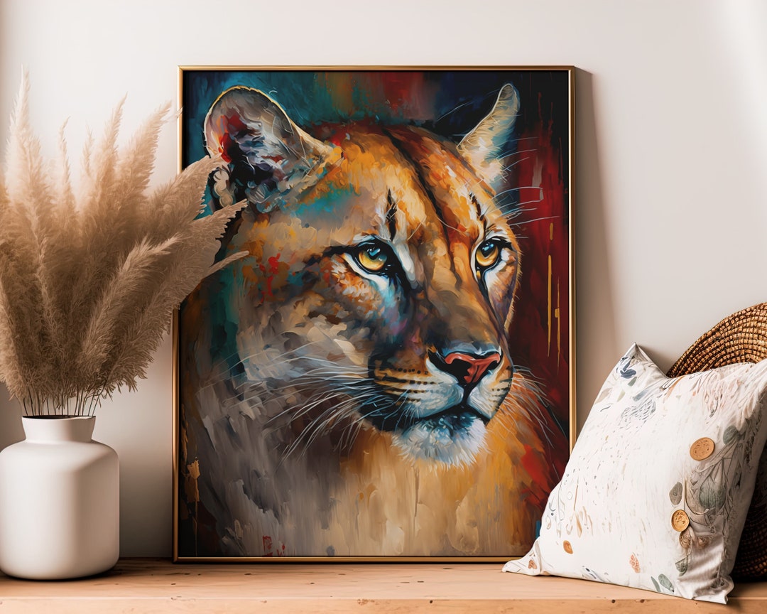Cougar Digital Download, Puma Mountain Lion Painting Print 2X3, 3X4 ...