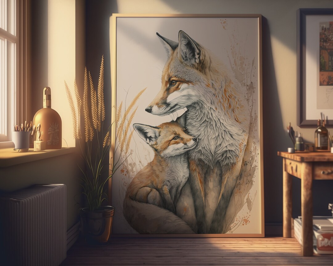 Printable Mother Fox With Cub Downloadable Poster - Instant Digital ...