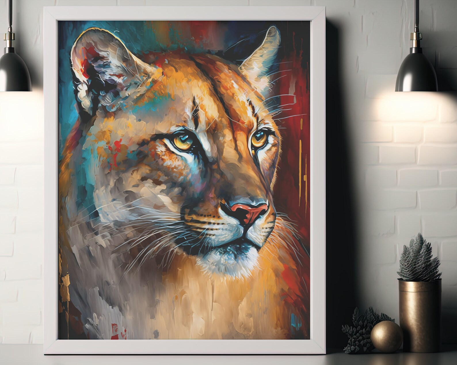 Cougar Digital Download, Puma Mountain Lion Painting Print 2X3, 3X4 ...