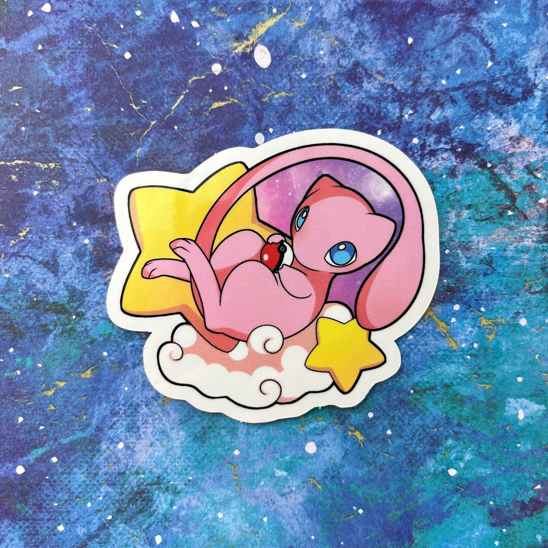 Mew With Stars and Clouds Vinyl Sticker Cute Kawaii 3 Inch Waterproof ...