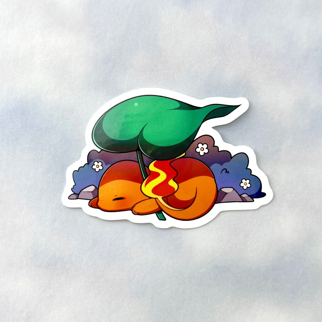 Charmander With Leaf Sticker Cute Kawaii 3 Inch Waterproof - Etsy