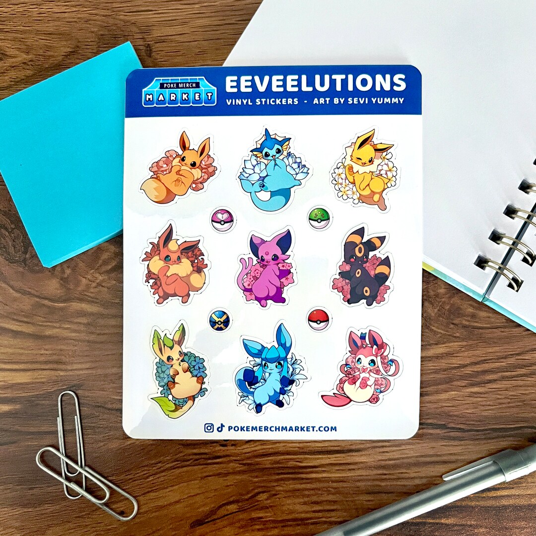 Eeveelutions Sticker Sheet Eevee Stickers Waterproof Vinyl Pokemon ...