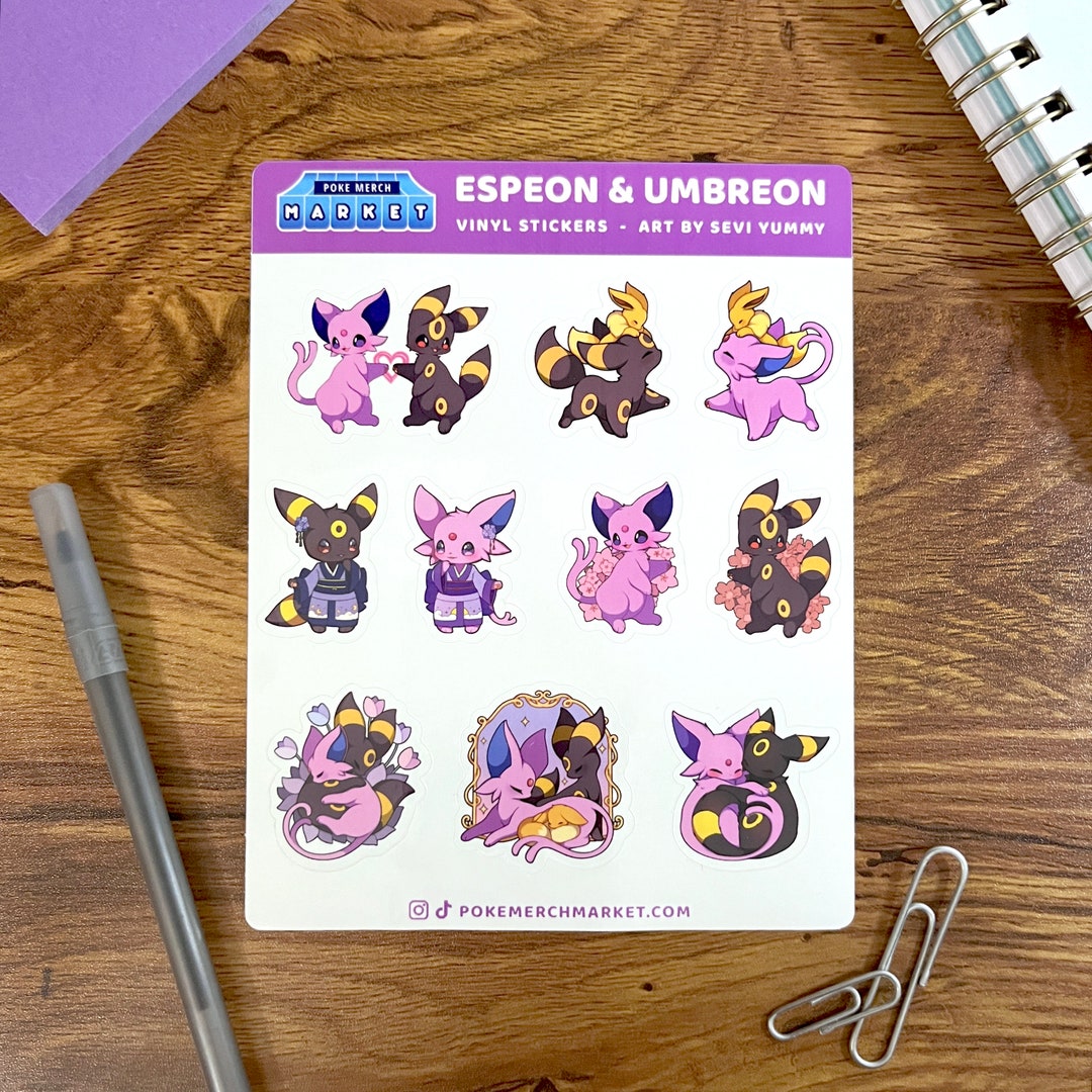 Espeon & Umbreon Sticker Sheet Eeveelution Stickers Pokemon Stickers to ...