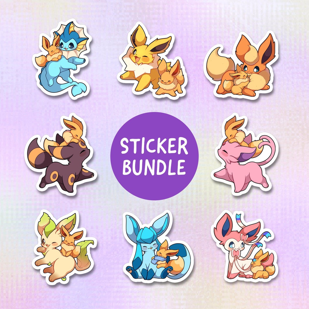 Eeveelution Sticker Bundle, 8pcs Eevee Pokemon Sticker Pack Cute ...
