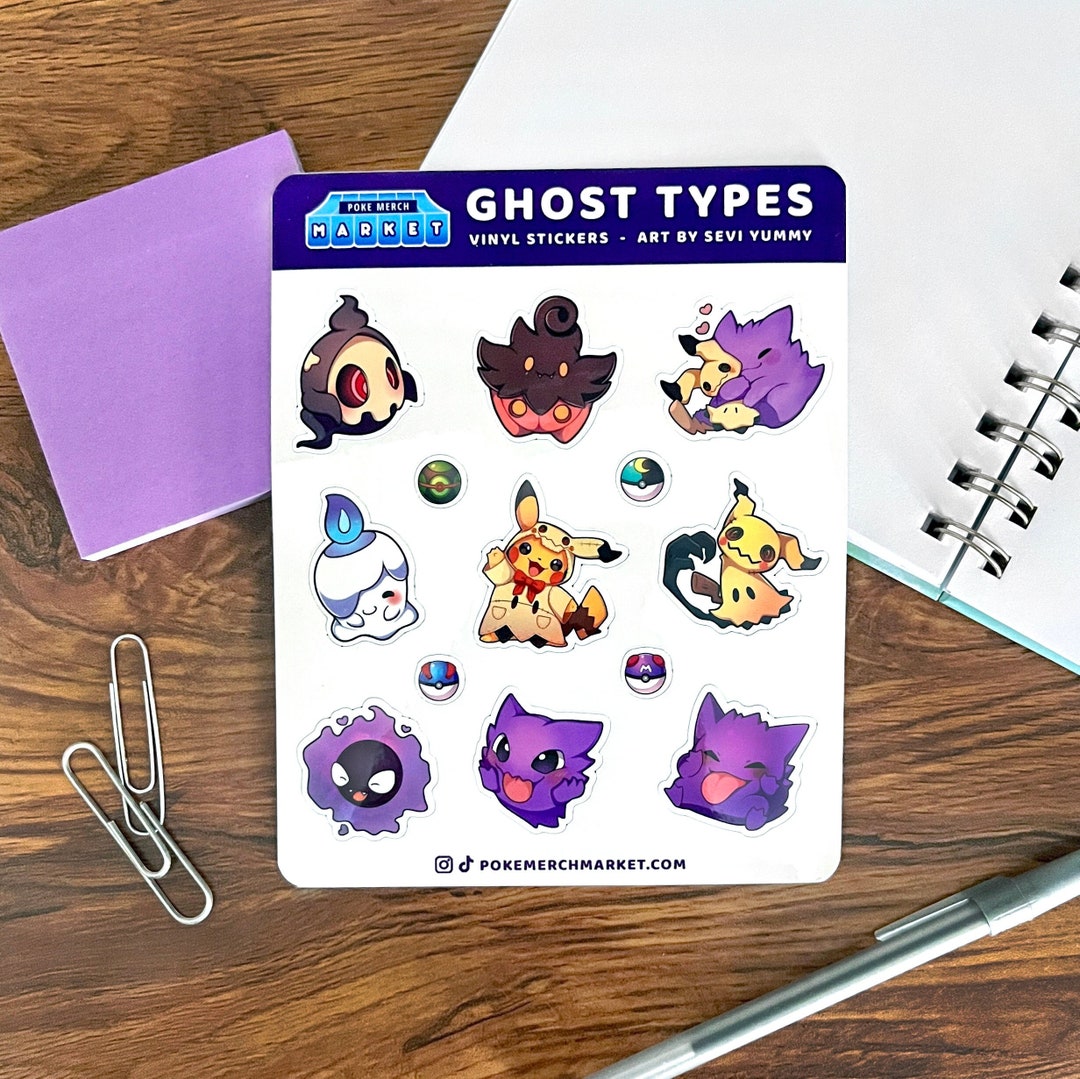 Ghost Types Sticker Sheet Gastly, Haunter, Gengar, Mimikyu & More ...