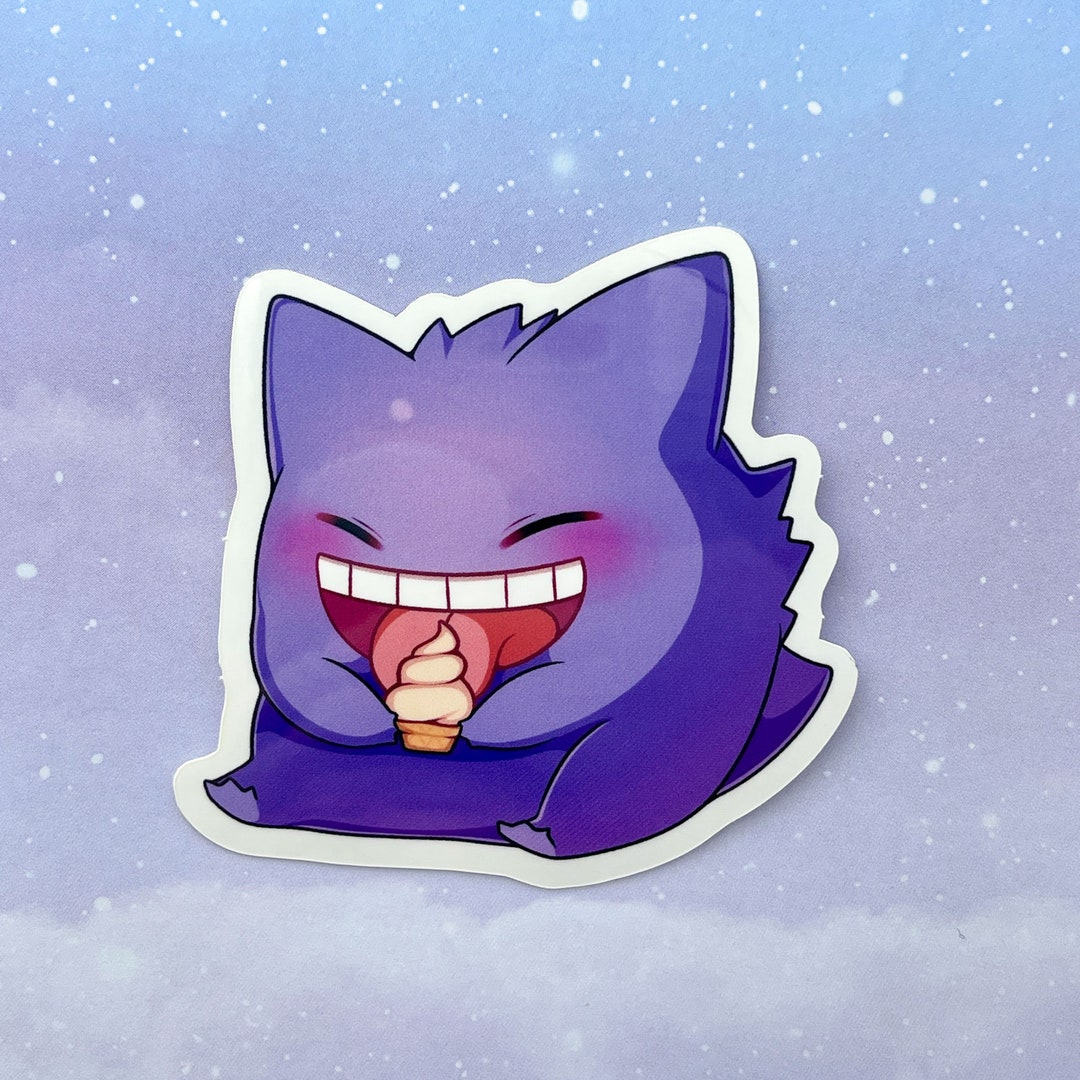 Gengar With Ice Cream Vinyl Sticker Cute Kawaii 3 Inch Waterproof Decal ...