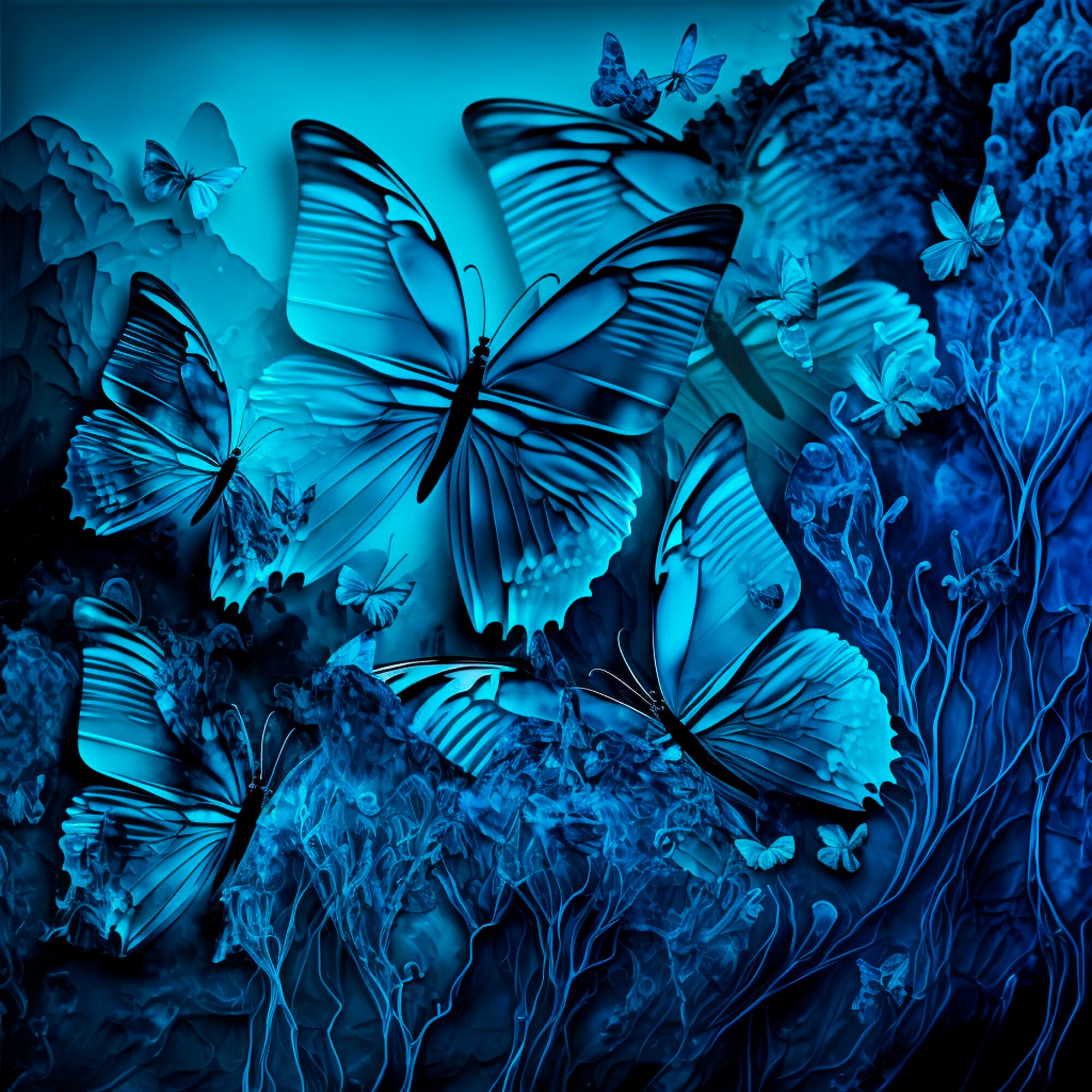 Vibrant Alcohol Blue Butterflies Background PNG Files - Etsy