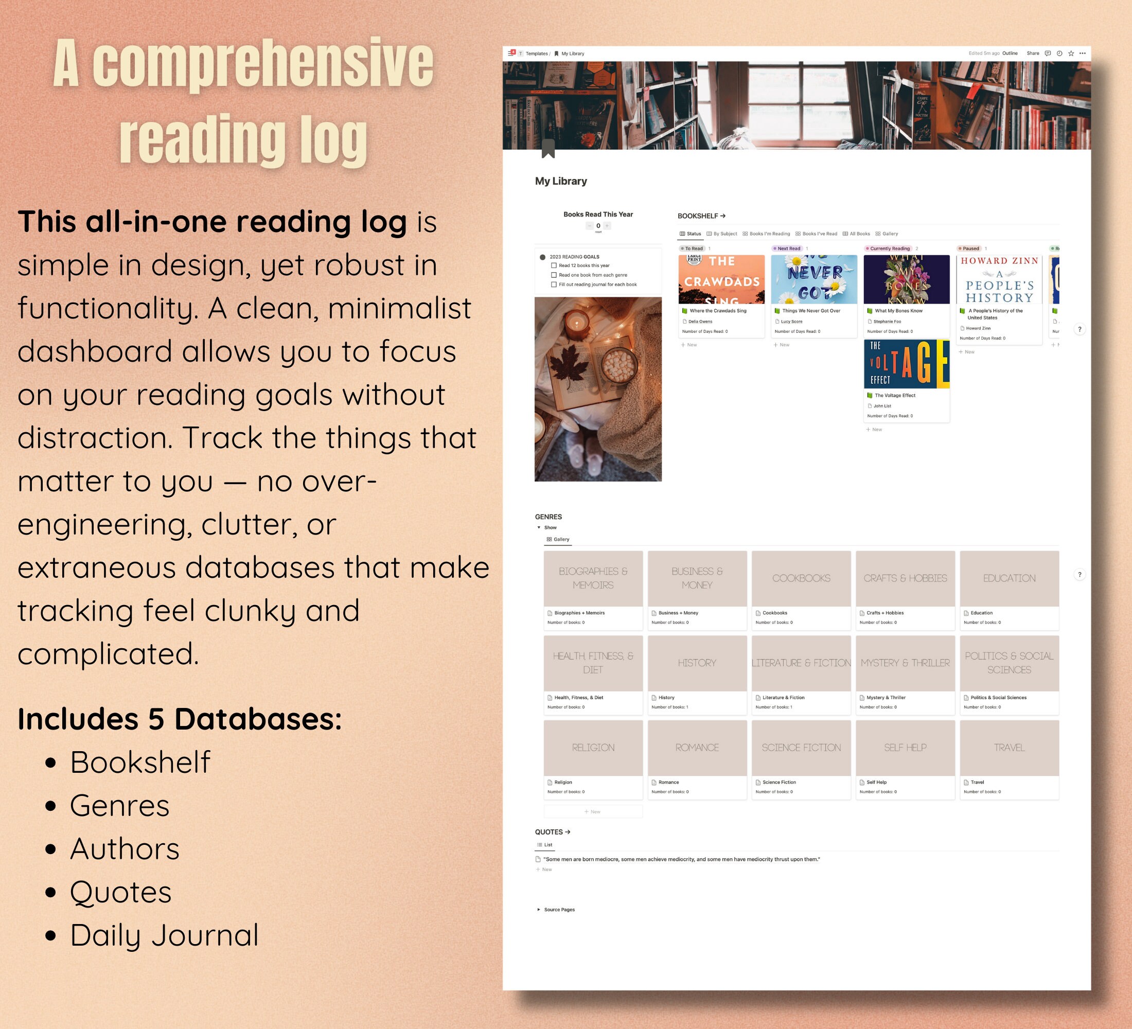 Reading Log Notion Template Simple Notion Template Digital Reading Log Digital Library Book ...