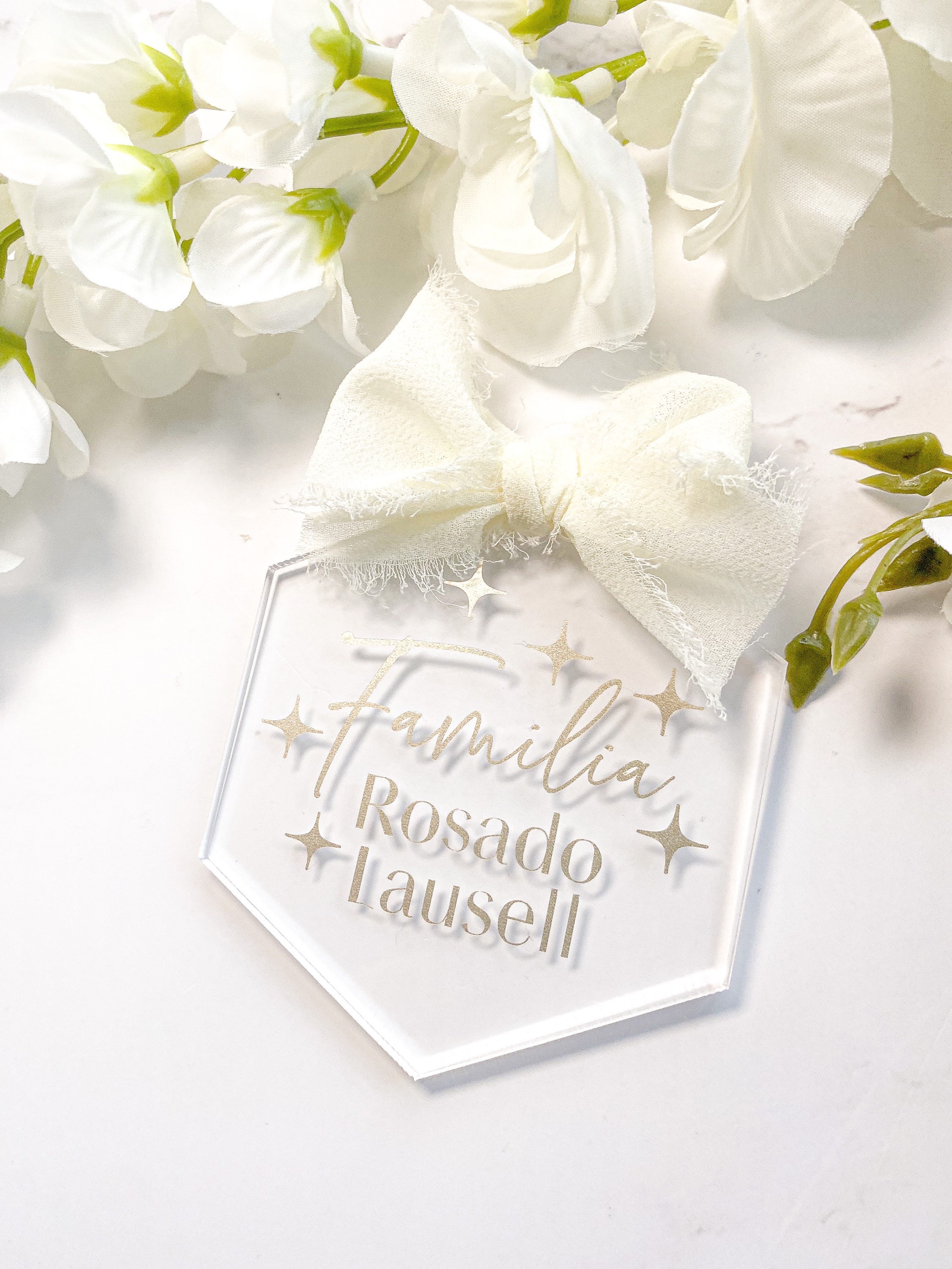 CUSTOM MADE Acrylic Tags Chiffon Ribbon Placecards - Etsy