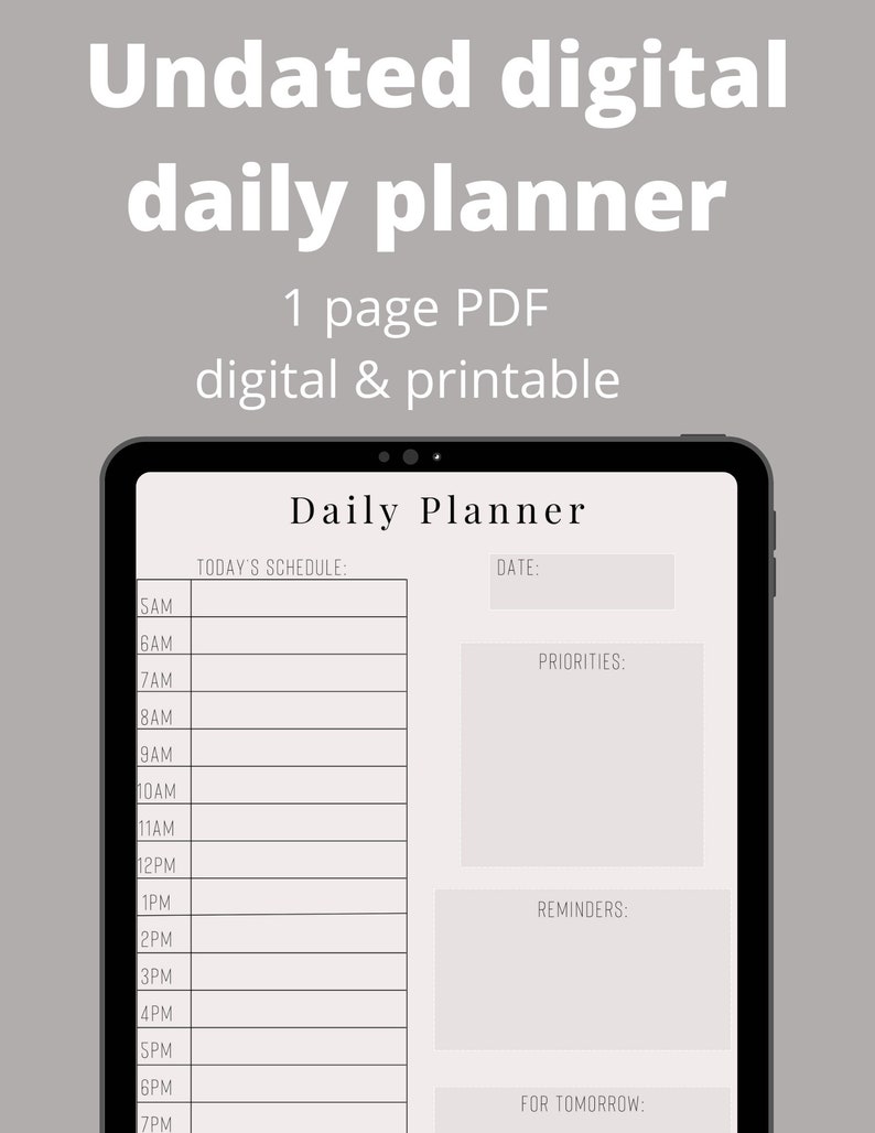 Digital Daily Planner Printable Daily Planner Undated - Etsy