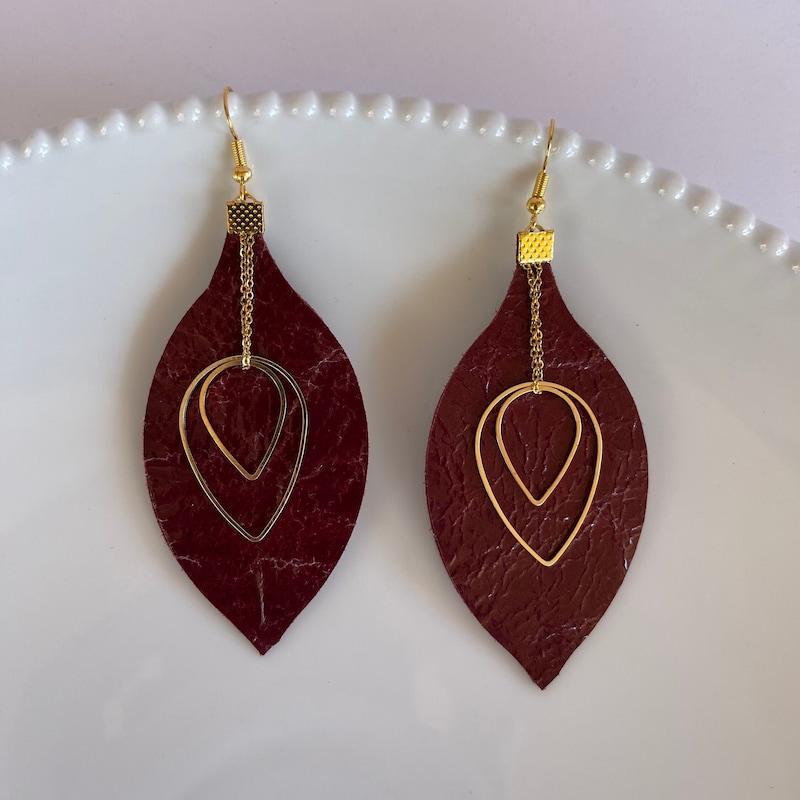 Leather Leaf Earrings - Etsy