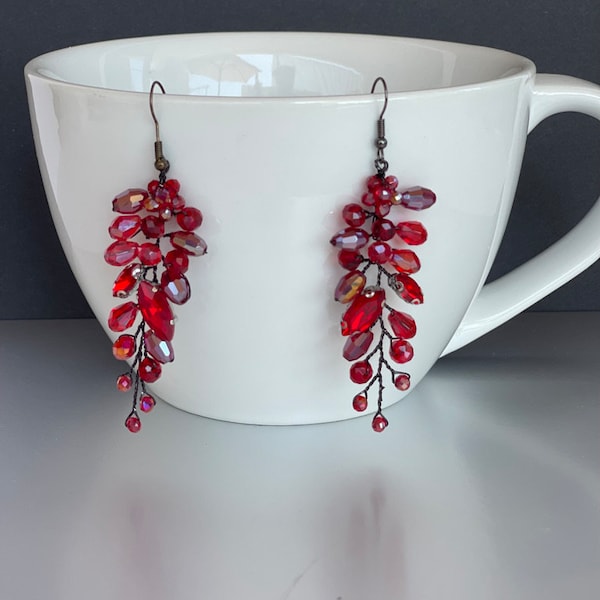 Red Crystal Earrings - Etsy