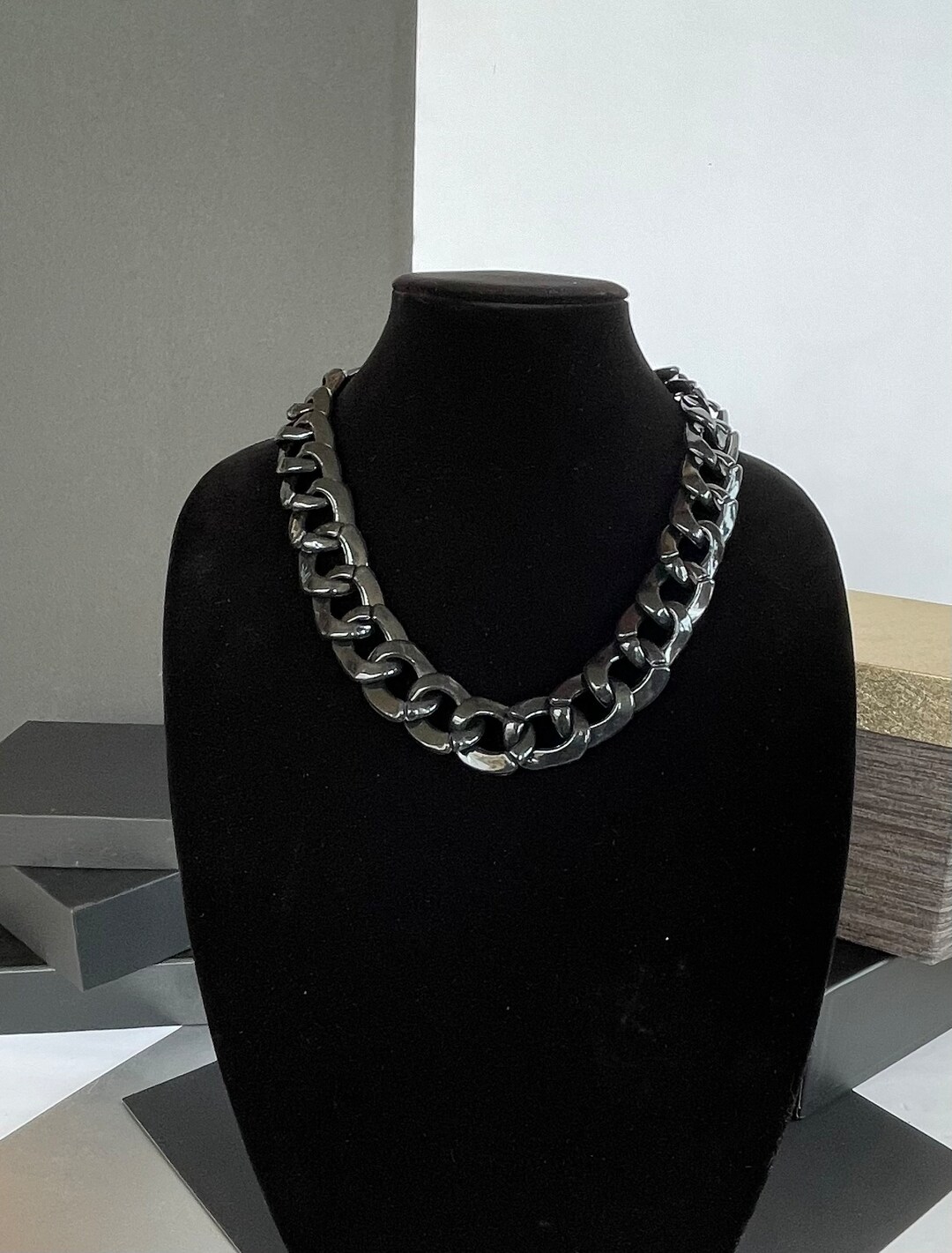 Clear Acrylic Necklace, Black Chunky Necklace, Transparent Acrylic ...