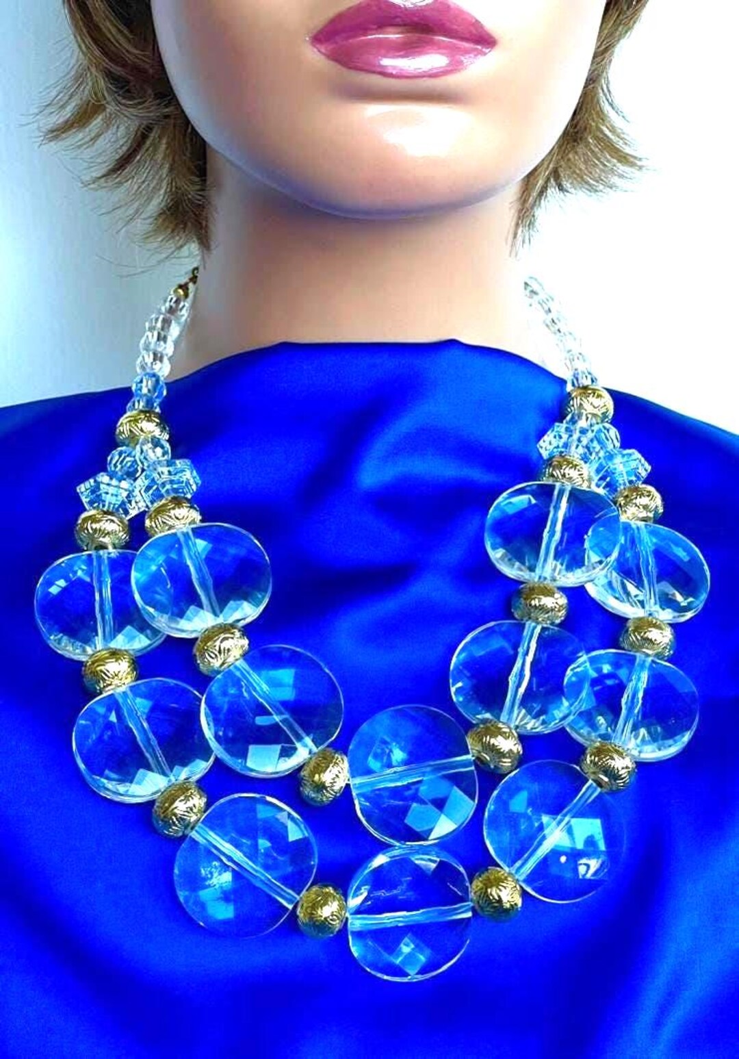 Handmade Clear Acrylic Geometric Statement Necklace, Avant Garde Gold ...