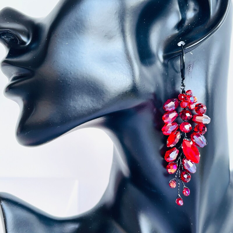 Red Crystal Earrings - Etsy