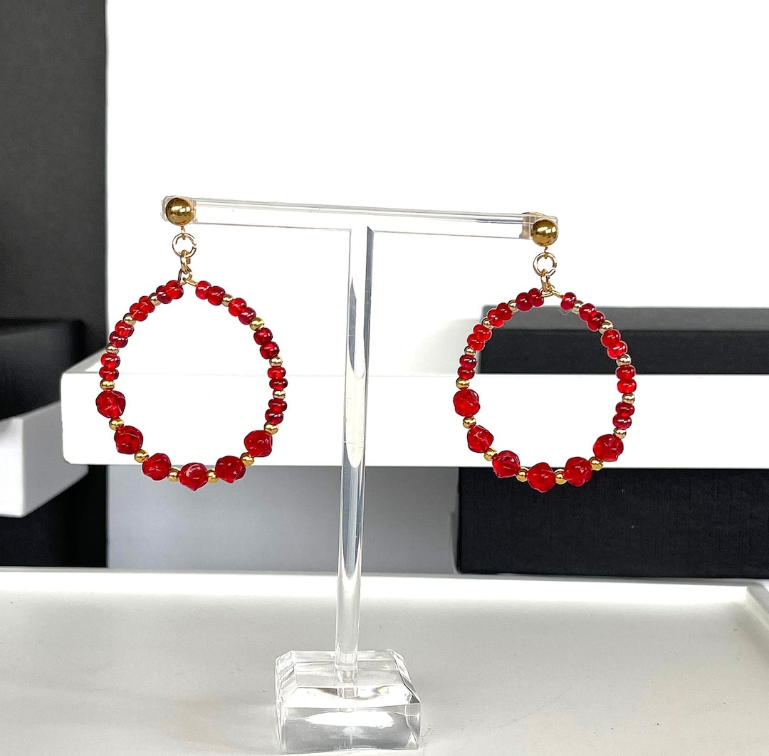 Ruby Hoop Earrings, Circle Earrings, Elegant Red Hoops, Party Hoops ...