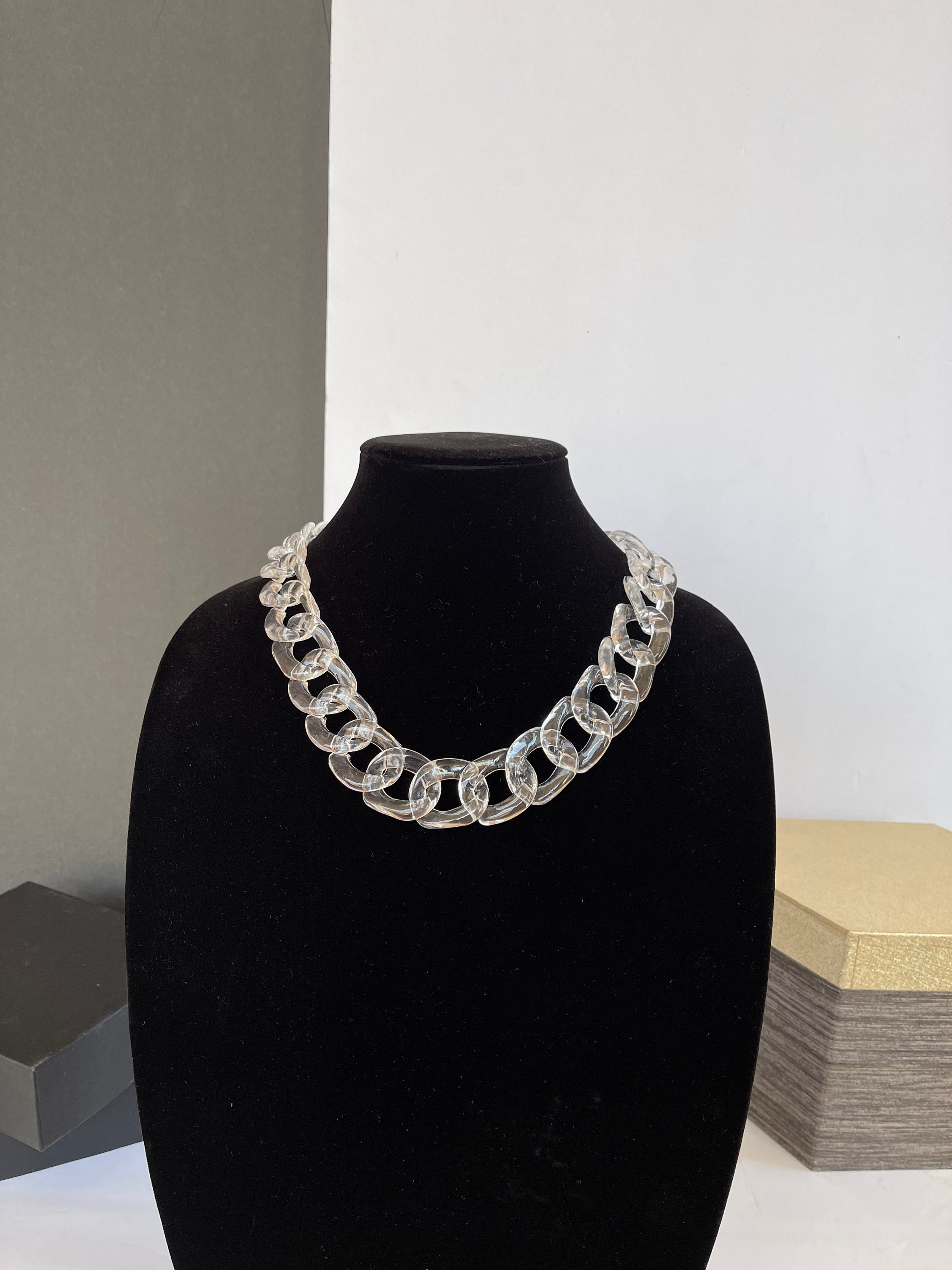 Clear Acrylic Necklace, Black Chunky Necklace, Transparent Acrylic ...