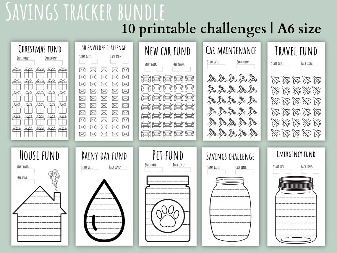 A6 Savings Tracker Bundle | Cash Binder | Envelope Printable Savings ...