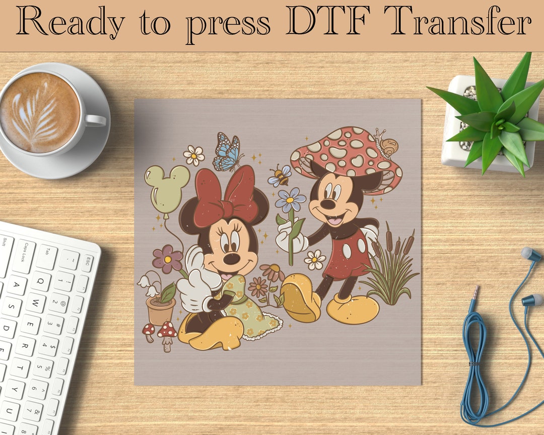 Cottagecore Mickey and Minnie DTF Transfer, Disney Flower Ready to ...