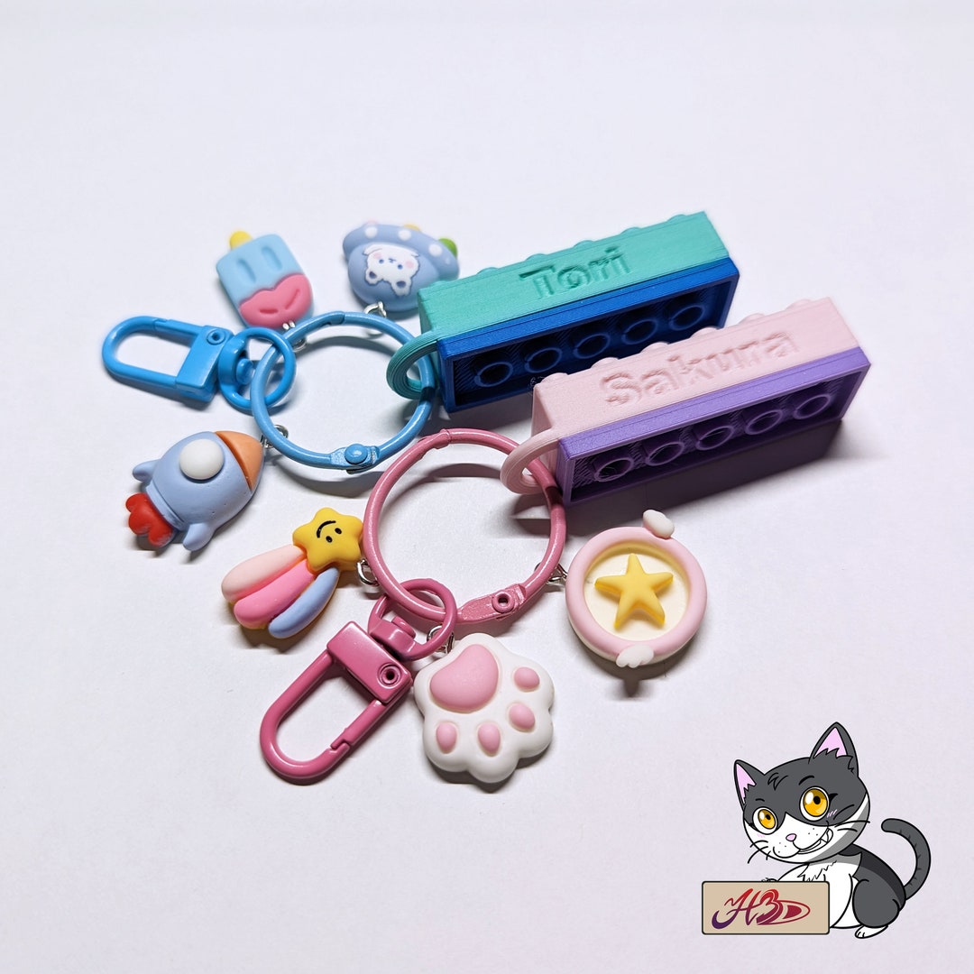 Customizable Building Brick Keychain With Charms, 3D Printed ...