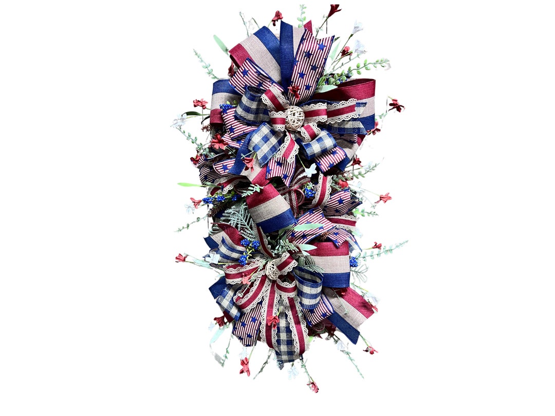 Patriotic Swag for Front Door, Red White and Blue Bow Decor, 4th of ...