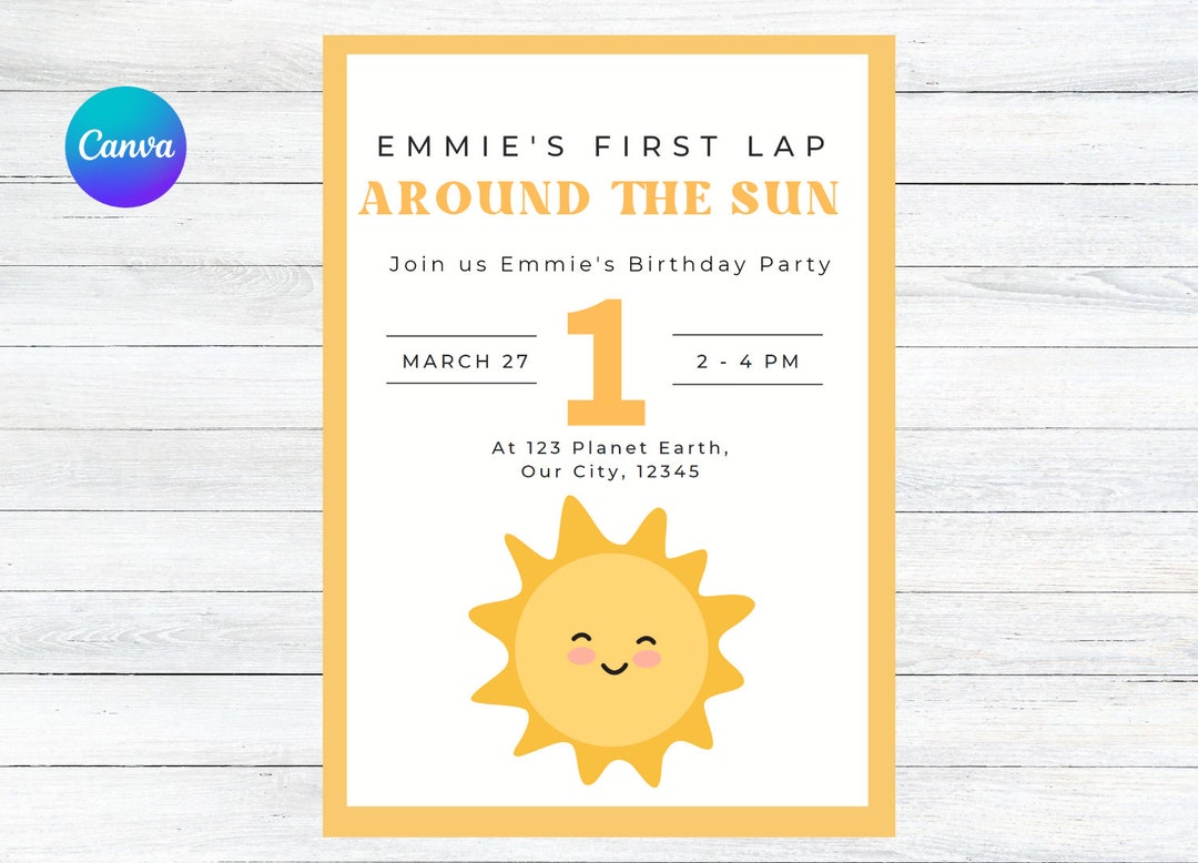 Lap Around the Sun Birthday Invitation, First Trip Sun Invitation ...