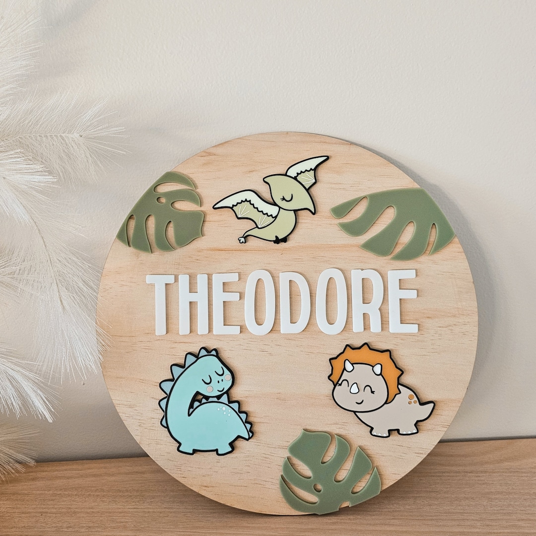 Dinosaur Name Plate Acrylic Laser Cut Design Dino Room Sign Boys Room ...