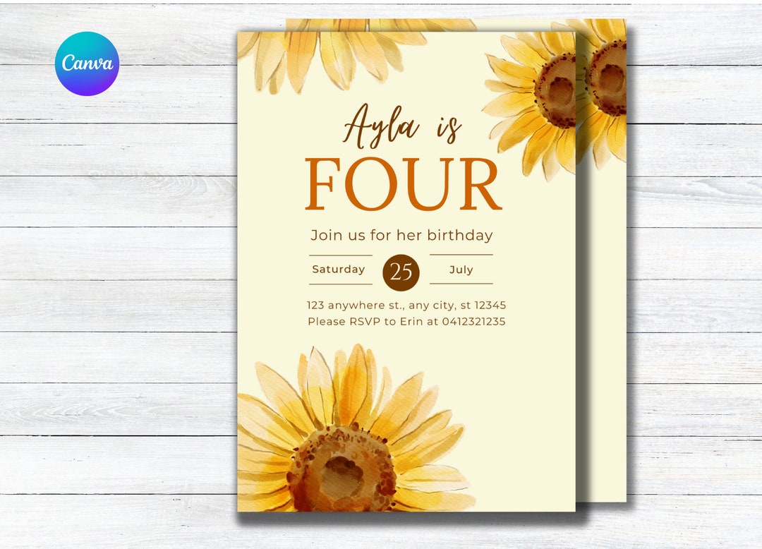 Sunflower Party Invitation A5. Birthday Invite Sun Flower - Etsy