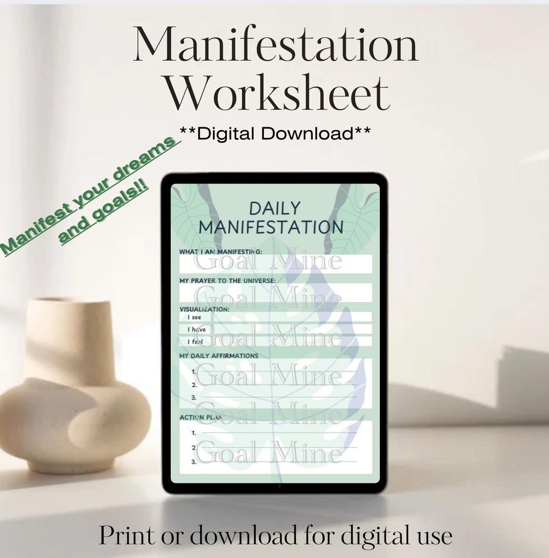 Manifestation Worksheet - Digital Download - Printable - Goal Setting ...