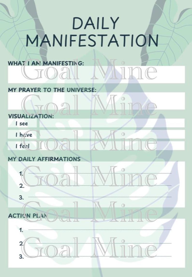 Manifestation Worksheet - Digital Download - Printable - Goal Setting ...