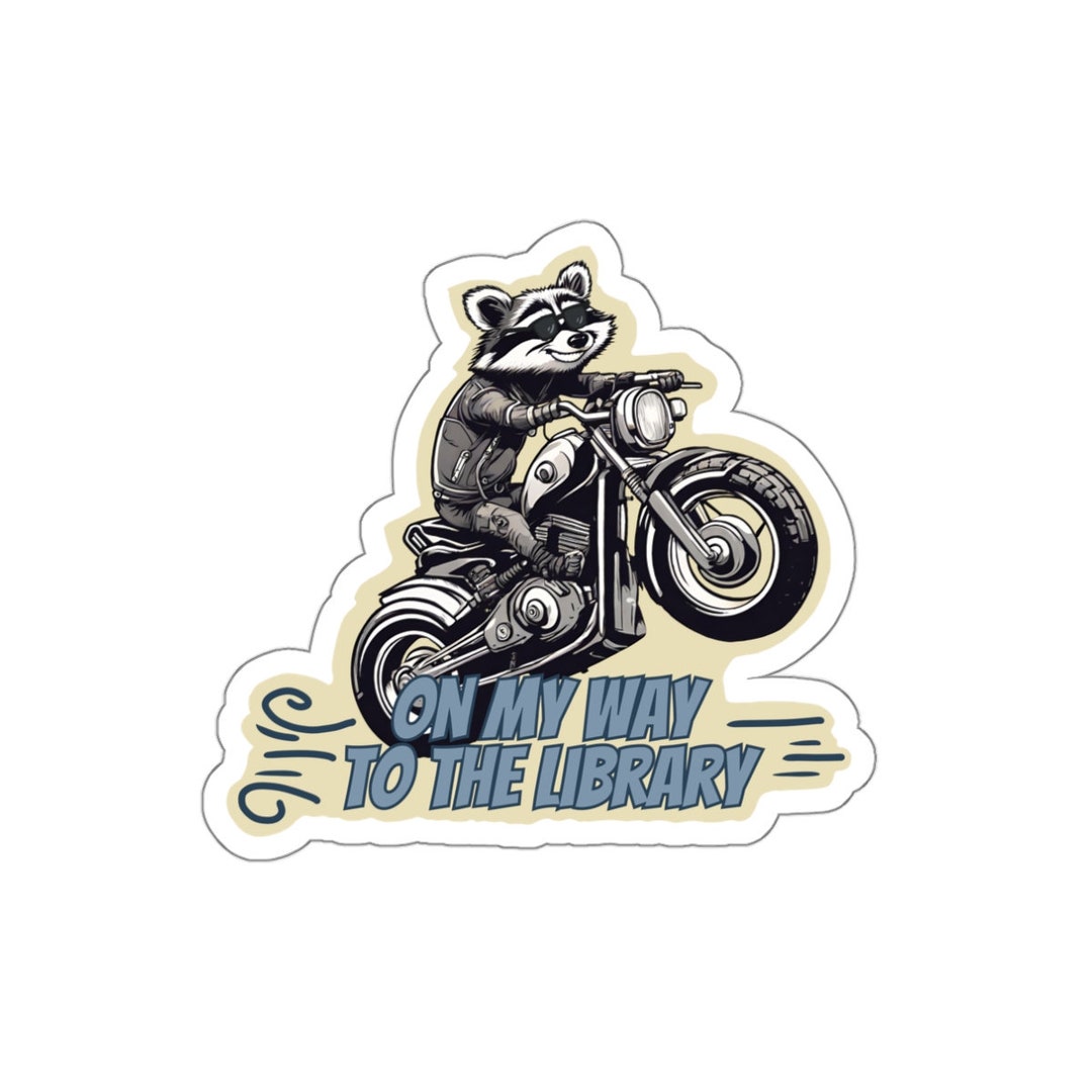 Raccoon on Motorcycle Library Sticker - Etsy