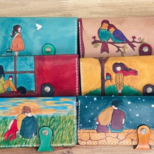 Personalized Handpaint Leather Women's Wallet With Beautiful Bird ...