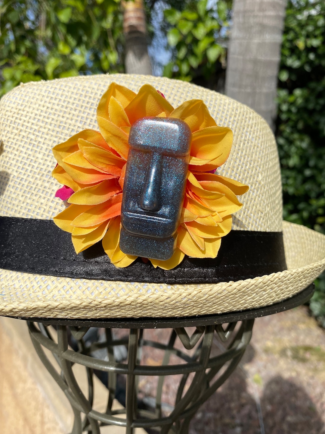 Moai Tiki Orange Hat Fob-hair Flower - Etsy