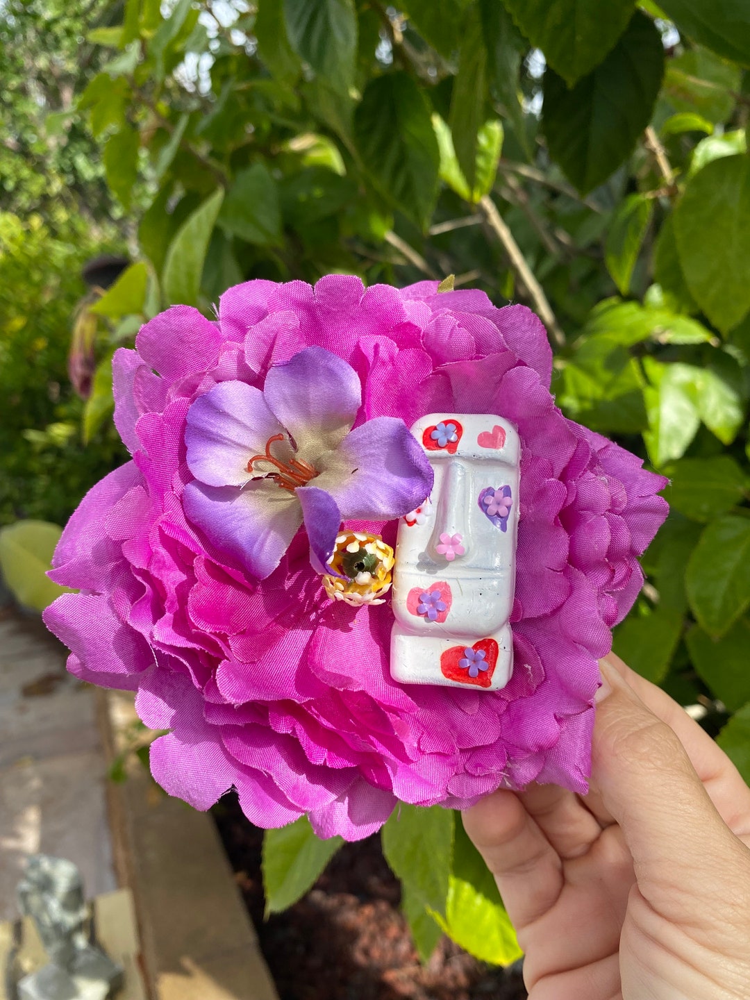 Handmade Moai Heart Tiki Purple Hair Flower hearts and Flowers - Etsy