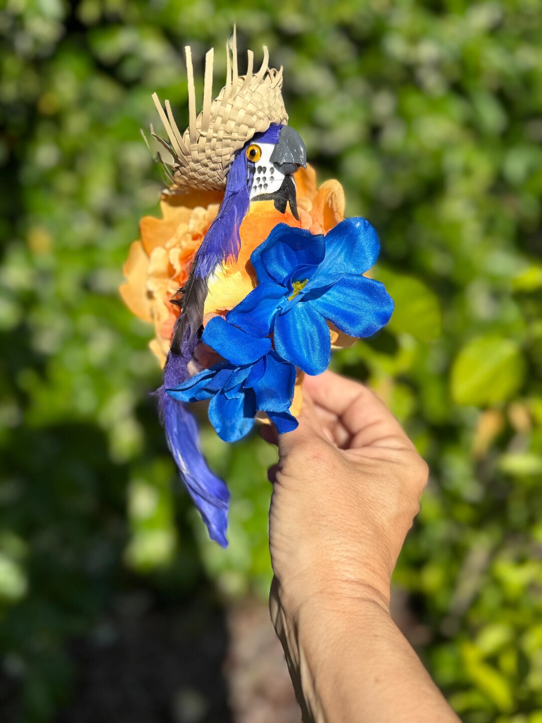 Tiki Beachcomber Blue Parrot Hair Flower (blue and Orange) - Etsy