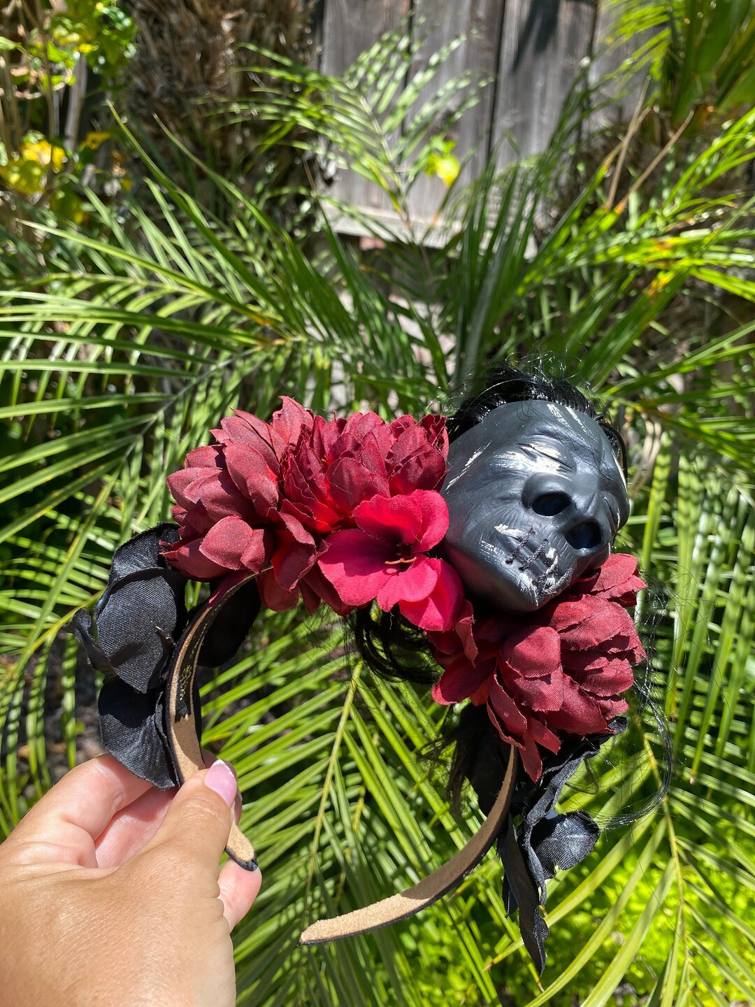 Shrunken Head Goth Tiki Hair Flower Crown/headband red and Black - Etsy