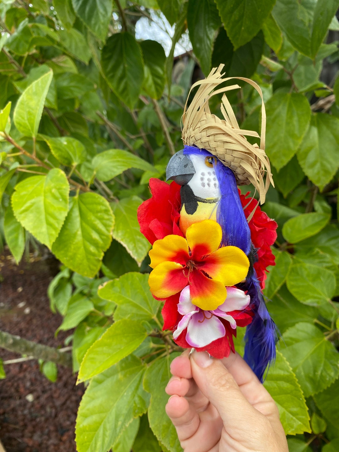 Tiki Beachcomber Parrot Hair Flower blue and Red - Etsy