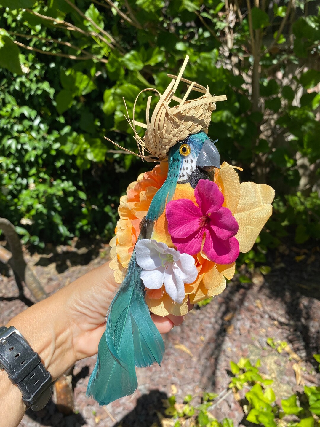 Tiki Beachcomber Parrot Hair Flower green and Orange - Etsy