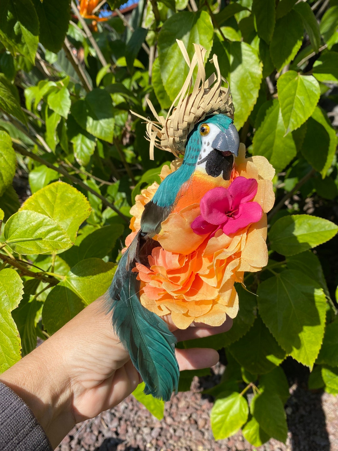 Tiki Beachcomber Parrot Hair Flower green and Orange - Etsy