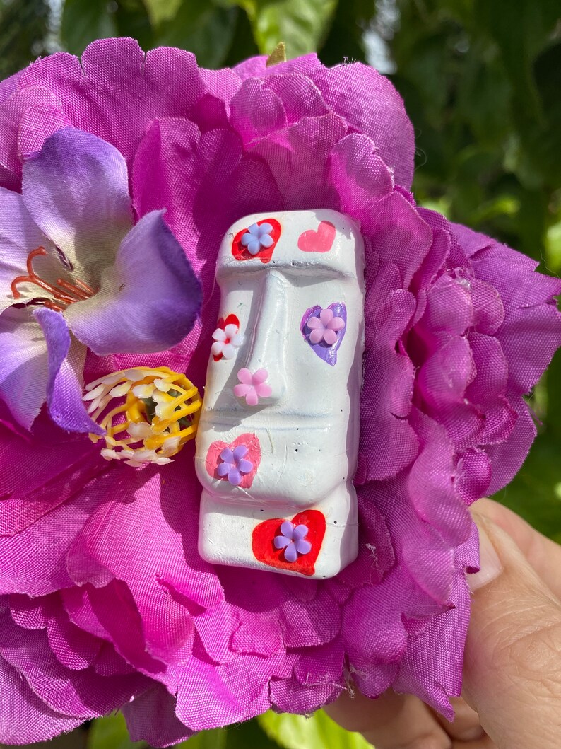 Handmade Moai Heart Tiki Purple Hair Flower hearts and Flowers - Etsy