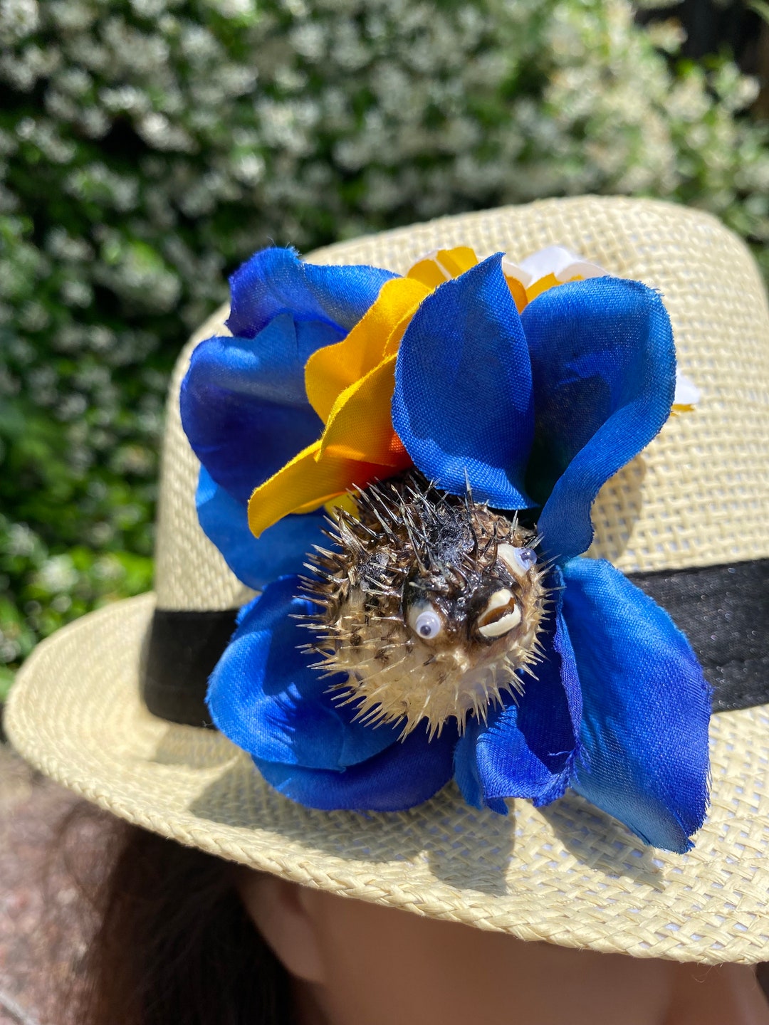 Blue Tiki Puffer Fish Hat Fob or Hair Flower - Etsy