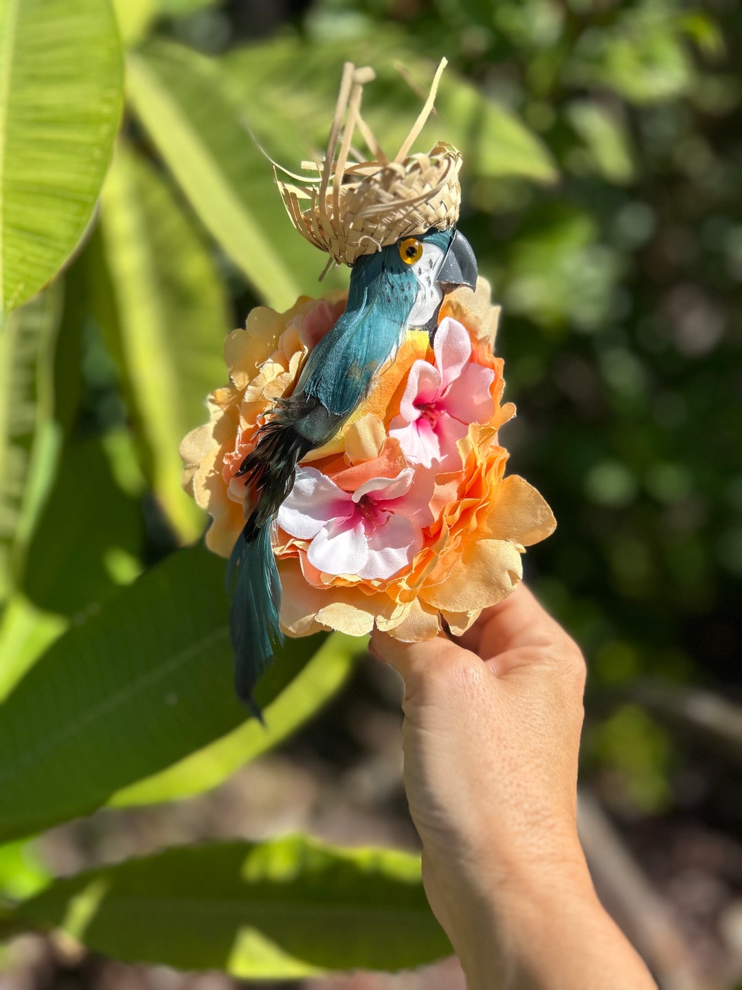 Tiki Beachcomber Parrot Hair Flower green, Orange, Pink - Etsy