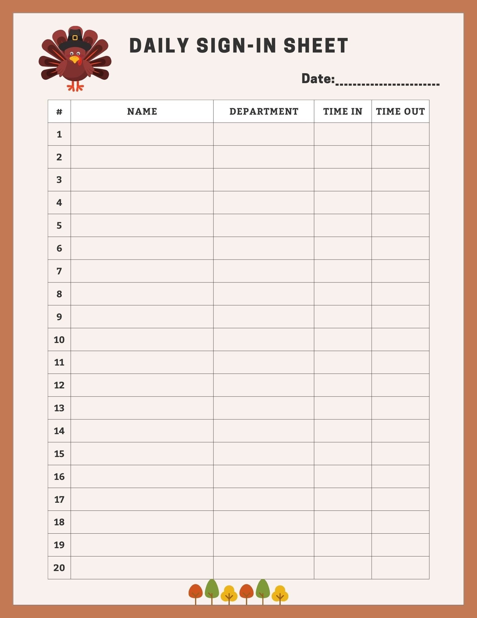 Daily Sign-in Sheet, Sign-in Sheet, Thanksgiving Themed Sign-in Sheet ...